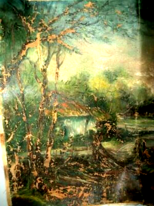 1890 French Landscape Oil Painting Tattered Canvas Primitive Chippy ...