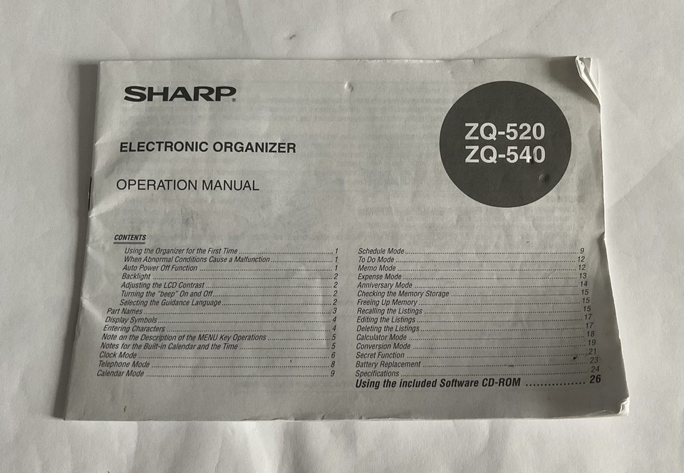 Sharp ZQ-520 1MB Vintage Electronic Personal Organizer tested working ...