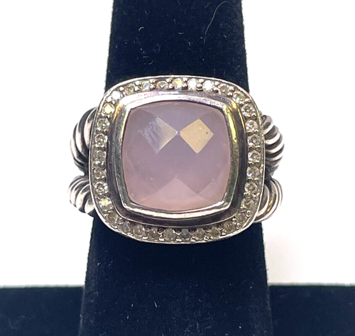David Yurman Albion 11mm Rose Quartz Diamond Ring Sterling Cable Band 7 ...
