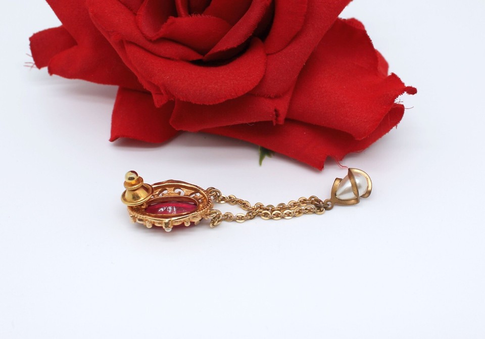 Vintage Pink Rhinestone Faux Pearl Tac Pin Brooch CAT RESCUE | eBay