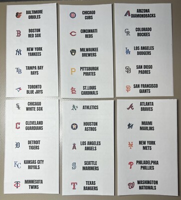 30 Customized MLB Logo Team Labels For BCW Sports Card Tall Dividers ...