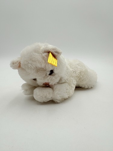 Steiff Lizzy White Cat Plush 280153 Brown Eyes German Toy Pink Nose ...
