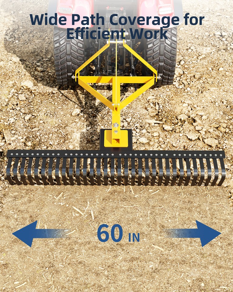 60" Tractor Rake Landscape Rock Rake 3-Point Lawn Lawn Dethatcher ...