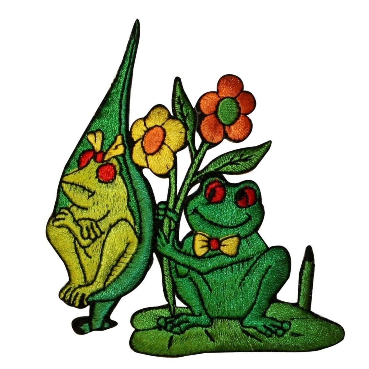 ID 0014 Boy Girl Couple Frog Patch Charming Flowers Embroidered Iron On ...
