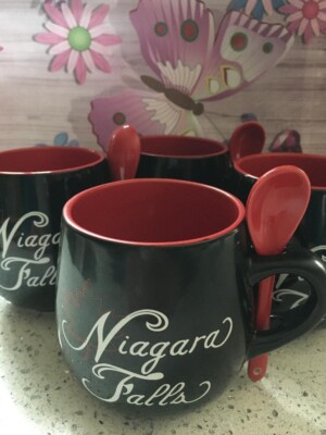BLACK/RED COFFEE MUGS WITH SPOON (SET OF 4) | eBay