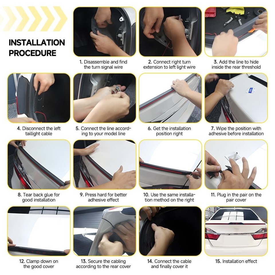 Carbon Fiber LED Tail Brake Light Strip Rear Spoiler Lip Trim Universal ...