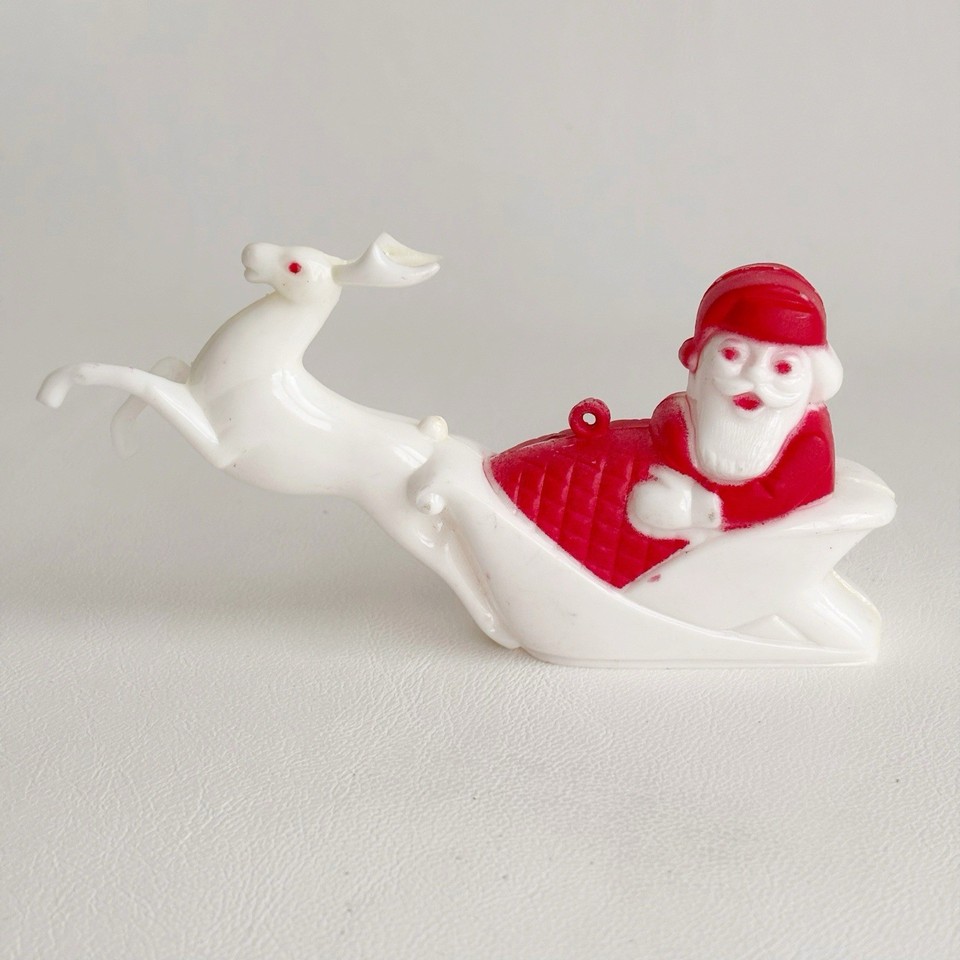 VTG Rosbro Santa Sleigh Reindeer Candy Container Ornament Hard Plastic ...