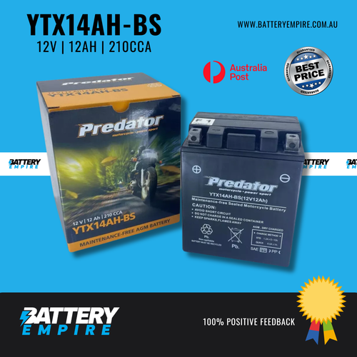 YTX14AH-BS 12V Predator Motorcycle Battery (MBTX14AU, YTX14AHLBS ...