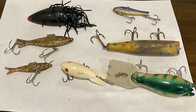Vintage Fishing Lures Mixed Lot Of 7 Burke, Mitte, Swamp Fox, Fred ...