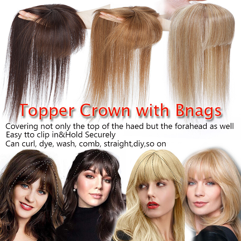 100% Remy Human Hair Topper Toupee Clip In Women Hairpiece Silk Base ...