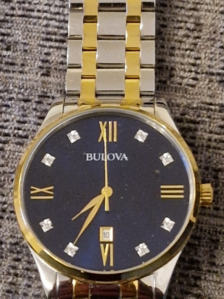 Bulova Men's Classic Two Tone Blue Dial 40mm Stainless Steel Watch ...