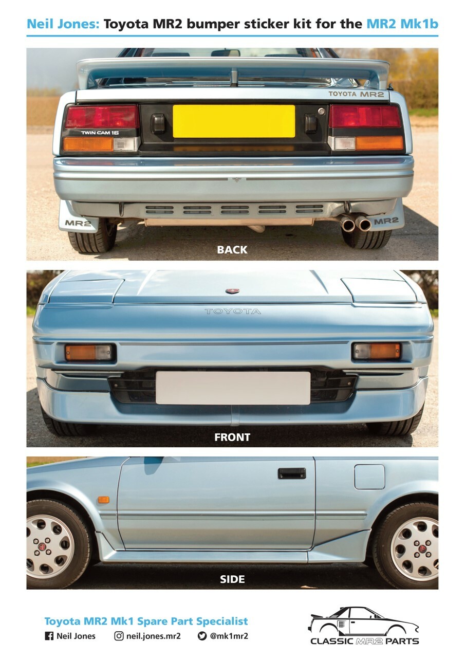 TOYOTA MR2 MK1 CHARCOAL STRIPE STICKERS KIT DECALS for HELIOS BLUE ...