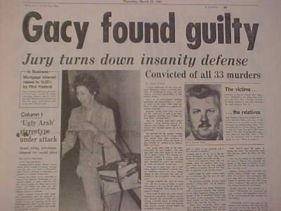 VINTAGE NEWSPAPER HEADLINES~ SERIAL KILLER GUILTY WAYNE GACY ELECTRIC ...