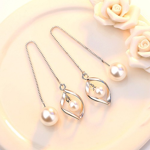 925 Sterling Silver Filled Thread Threader Drop Tassel Ear Line Pearl ...