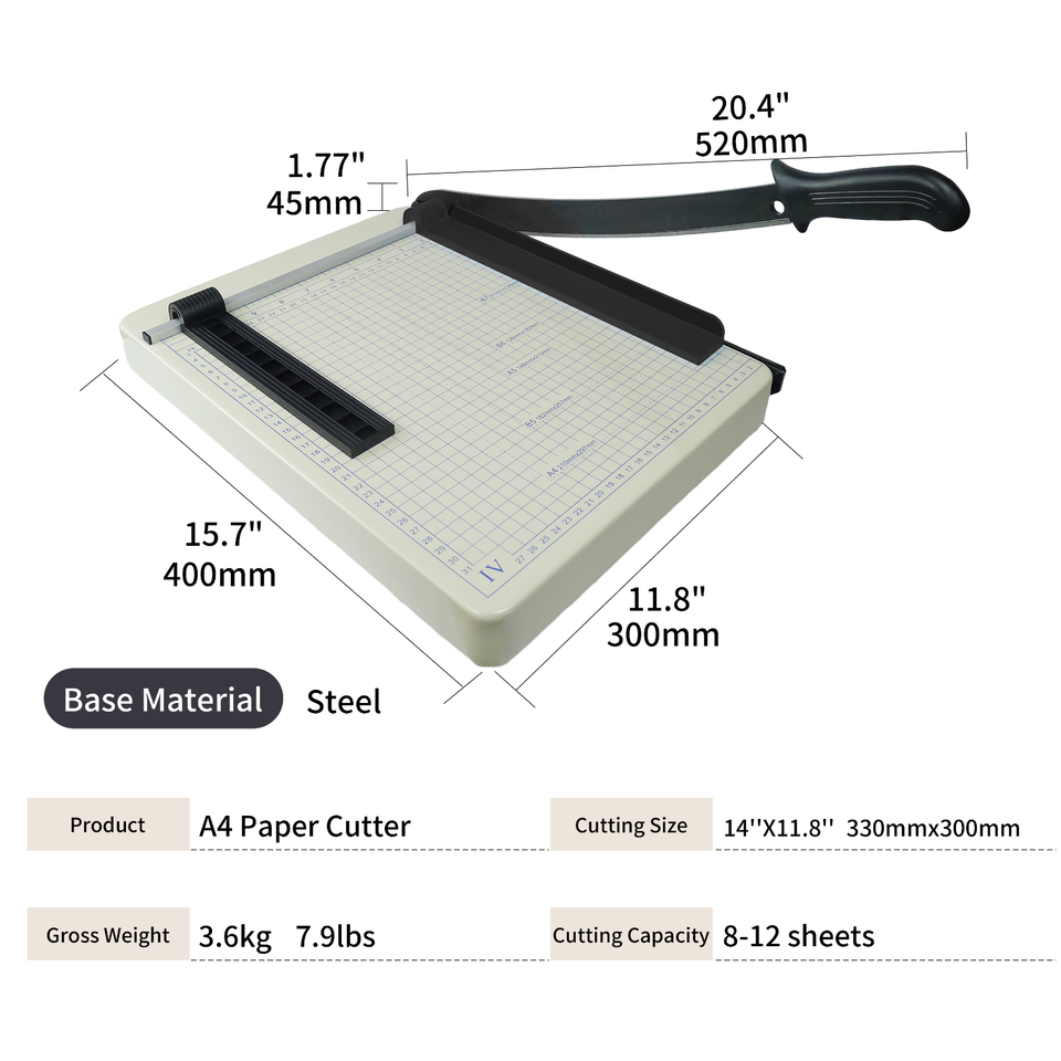 Paper Cutter 12" x 10" Metal Base Trimmer Scrap Booking Guillotine ...