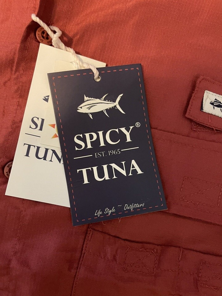 Spicy Tuna Mens Fishing Shirt Medium Maroon Long Sleeve Vented Button ...