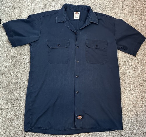 Dickies Flex Work Shirt Mens M Navy Blue Short Sleeve Button Up Utility ...