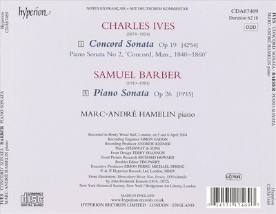 MARC-ANDRÉ HAMELIN IVES: CONCORD SONATA; BARBER: PIANO SONATA NEW CD ...