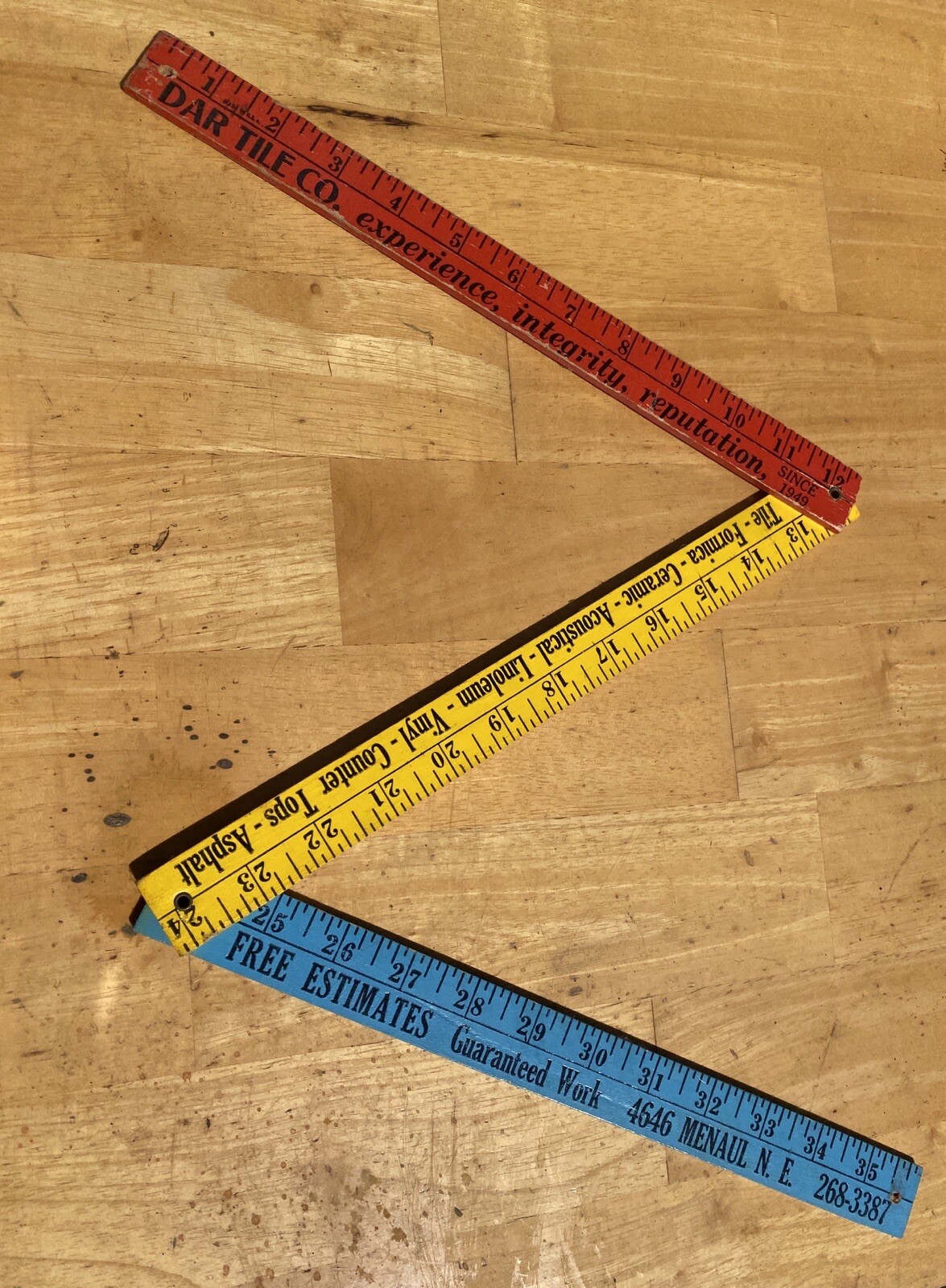 Vintage Tri-Color Folding Wood Ruler Yardstick Dar Tile Albuquerque ...