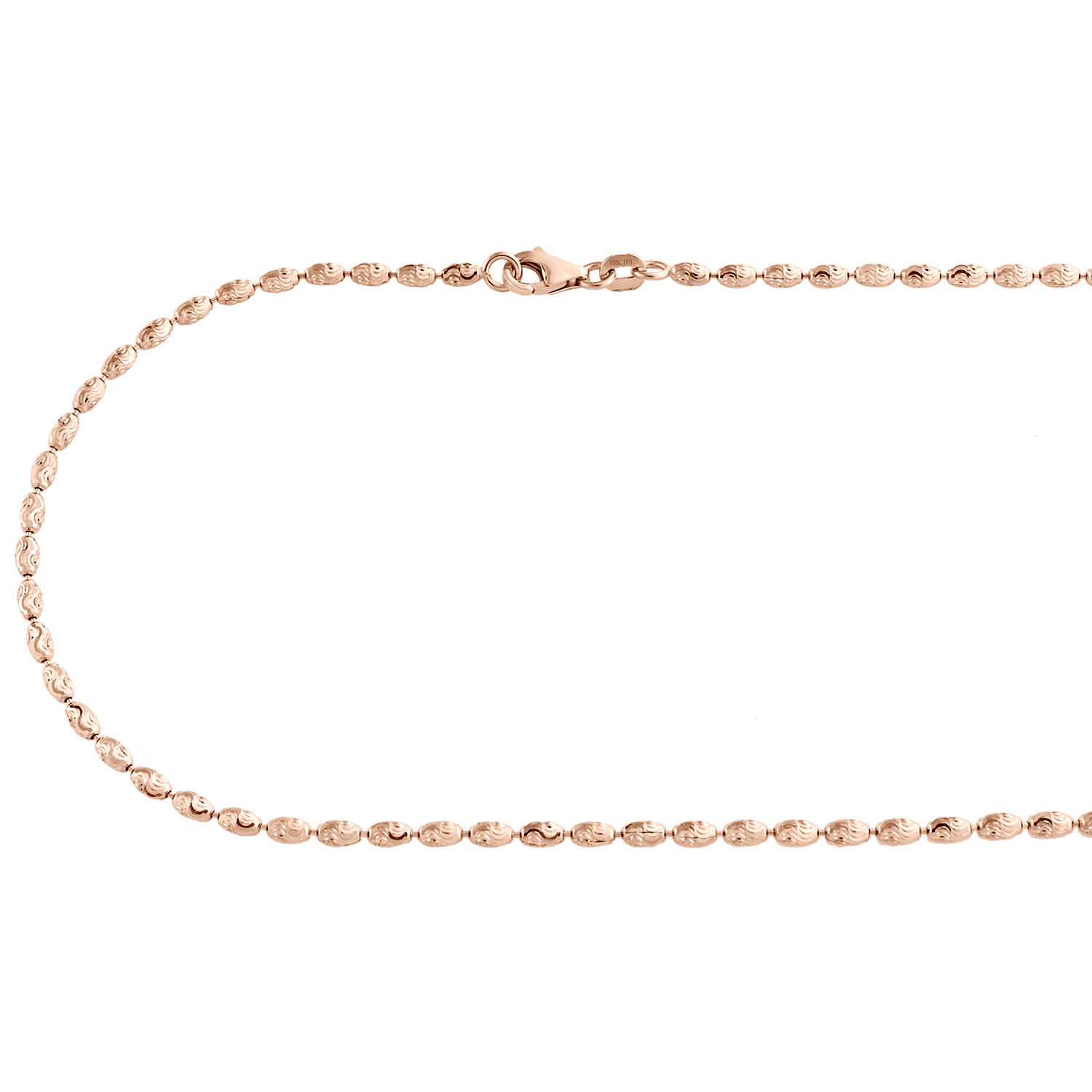 10K Rose Gold 2mm Rice Typhoon Moon Cut Italian Bead Chain Necklace 16 ...