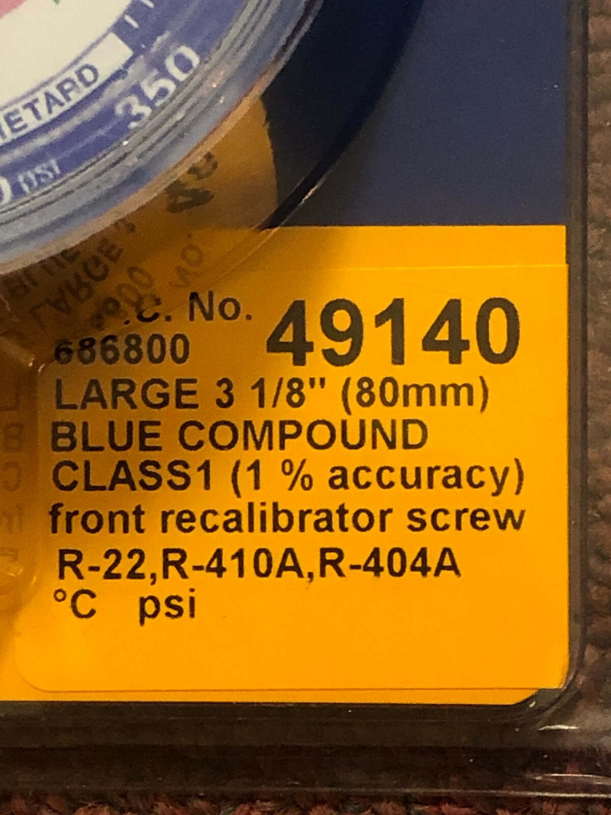 Yellow Jacket 49140, Gauge Refrigeration 3-1/8 Blue, R22, R410a,R404a ...