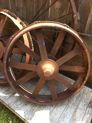 Antique 10 spoke Cast Iron Waggon Tractor Wheel Cart Wheel 27.5in x 5in ...