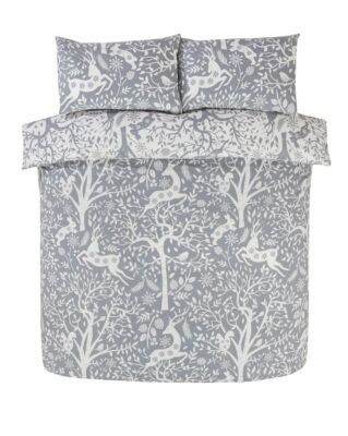 Grey Winter Skandi Woodland Forest Animals Stag, Rabbit Duvet Cover Set ...
