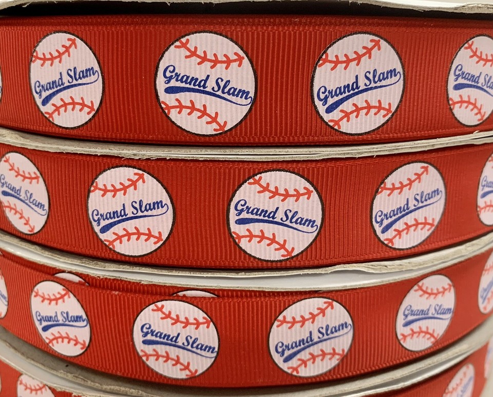 500 YARD BULK LOT SALE 7/8" BASEBALL RED GRAND SLAM GROSGRAIN RIBBON ...