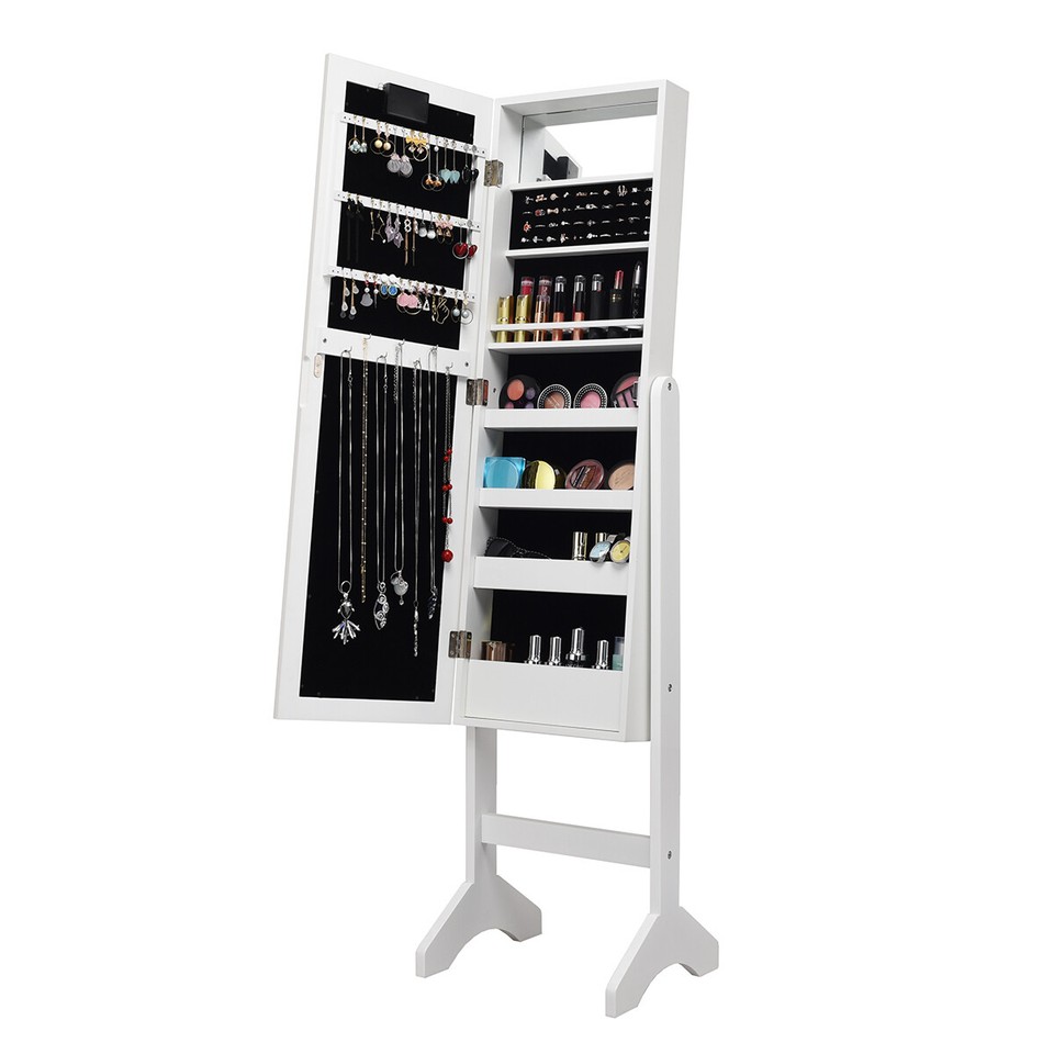 Full Length Mirror Jewelry Organizer Vanity Box w/ 18 LED Lights White ...