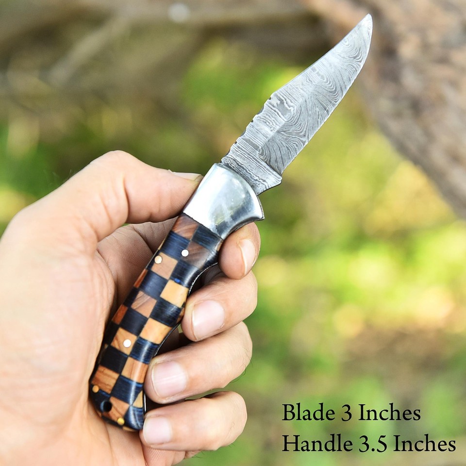 Damascus Hand Forged Folding Blade Pocket Knife Hiking Outing Tool With ...