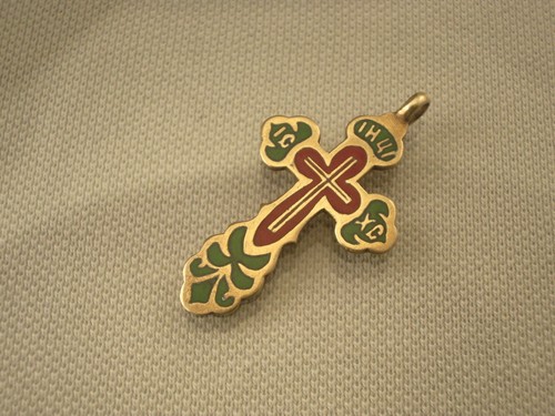 Antique Russian Imperial miniature gold-plated silver enamel cross 84 ...
