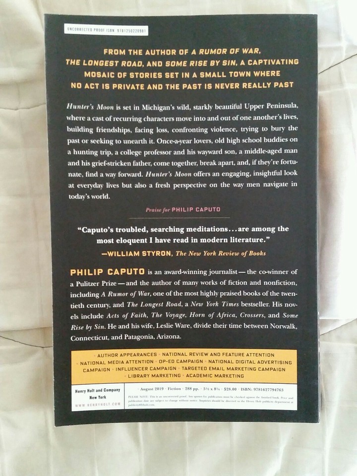 HUNTER'S MOON BY PHILIP CAPUTO (2019) ARC SOFTCOVER A NOVEL IN STORIES ...