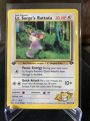 Near Mint WOTC 1st Edition 2000 LT. SURGE’S RATTATA Original Pokémon 85 ...