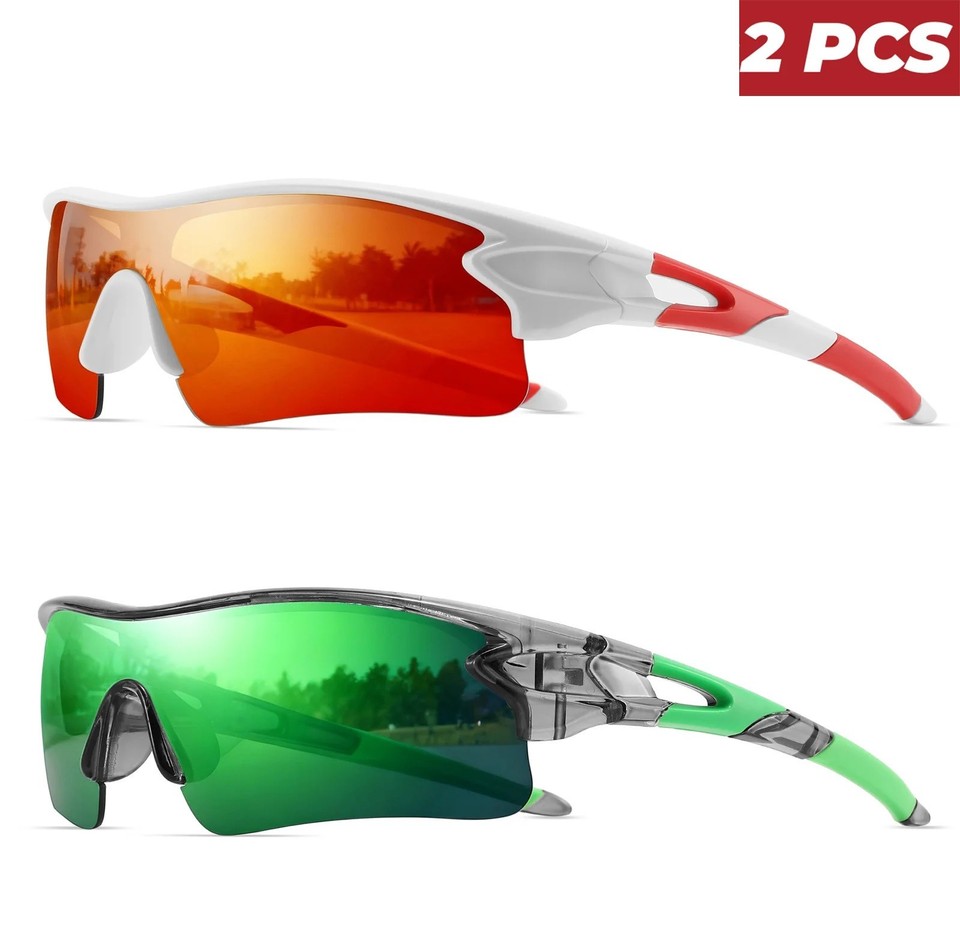 2PCS Men Women Sunglasses Mirrored Single-Piece Lens for Sports Cycling ...