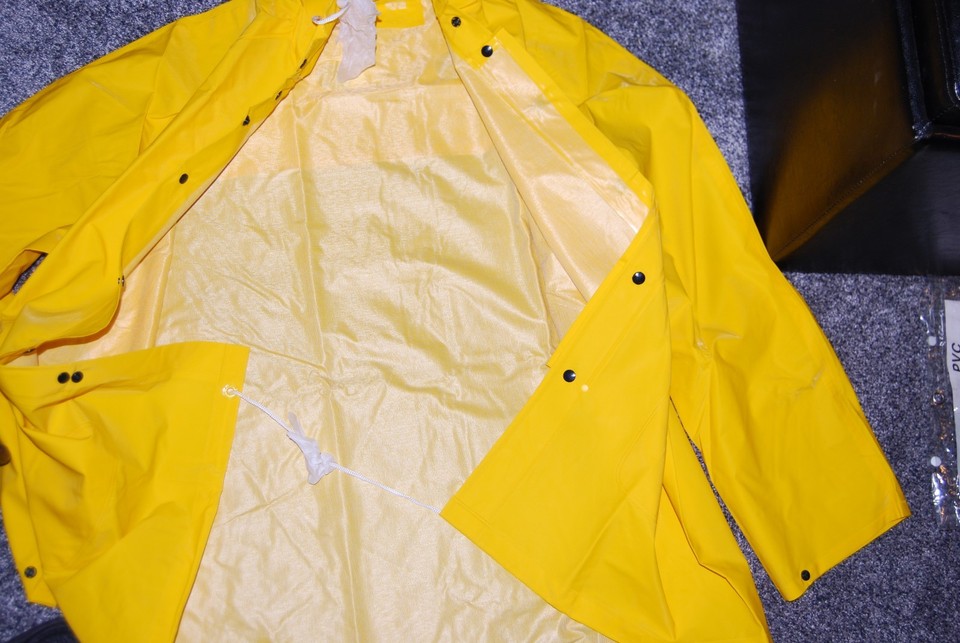 NEW PVC Rain Jacket Yellow PVC Raincoat W Drawstring Hood XL 48-50 ...