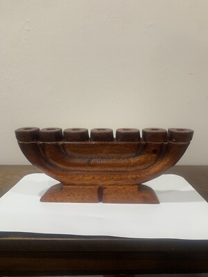 Hand Carved Wooden Menorah Red Tone Hanukkah | eBay