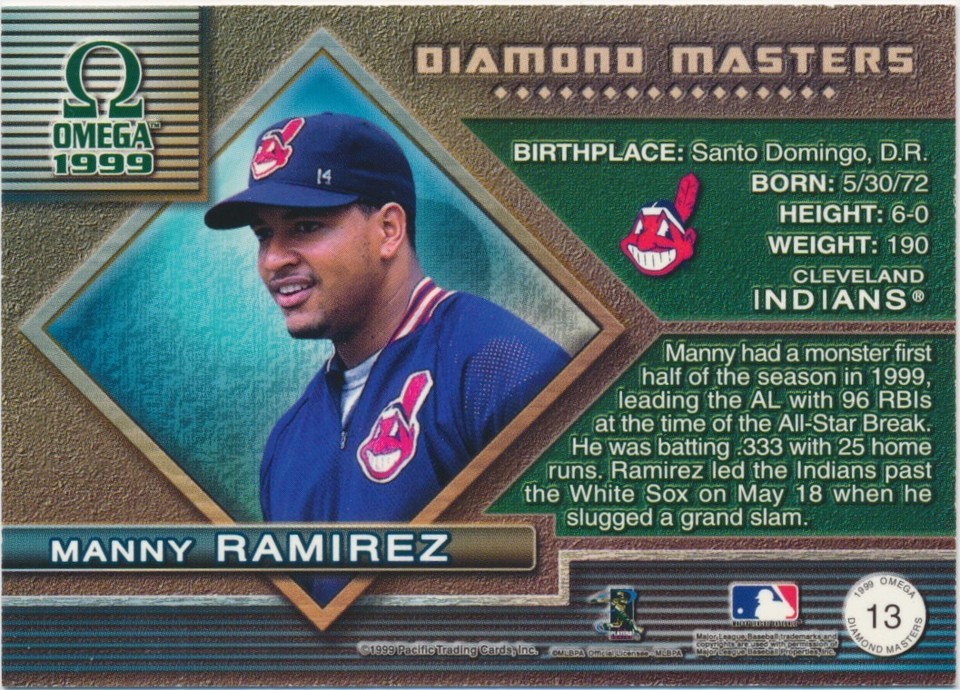 1999 Pacific Omega Diamond Master Insert #13 Manny Ramirez Cleveland ...