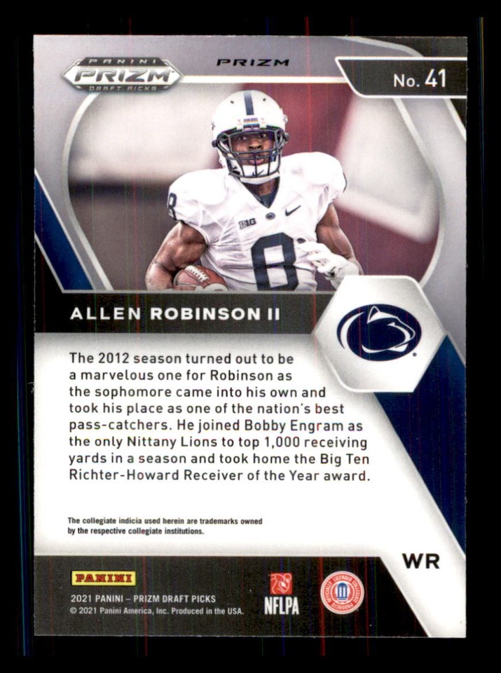 2021 Football Prizm Draft Picks Allen Robinson II Penn St. Nitty Lions ...