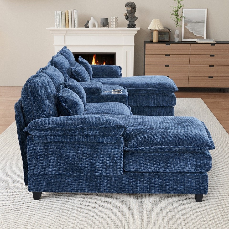 Modern 124" U-Shaped Oversized Sectional Sofa Couch w/Central Console ...