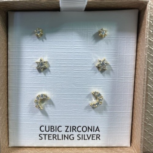 Lake + Gray Sterling Silver Moon/Star Earrings Set Dainty Celestial ...