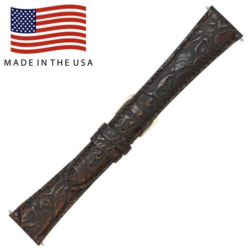 24mm Brown Western Tooled Embossed Leather Watch Strap MADE IN THE USA ...