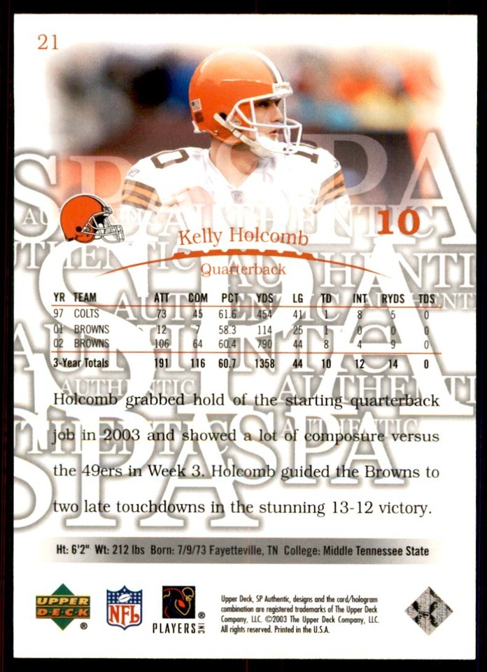2003 SP Authentic #21 Kelly Holcomb | eBay