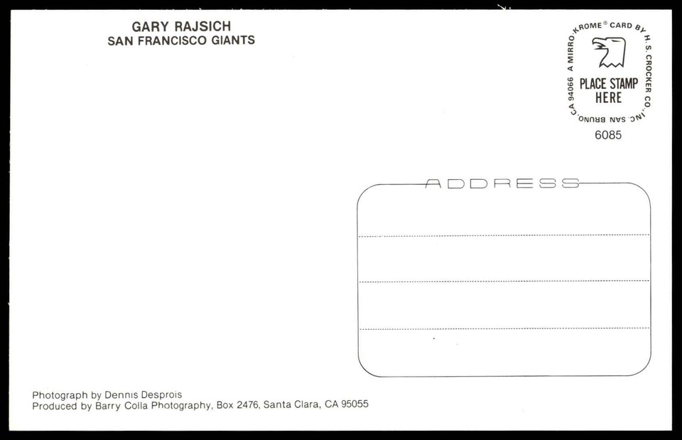 1985 Barry Colla San Francisco Giants Postcard Gary Rajsich #NNO | eBay