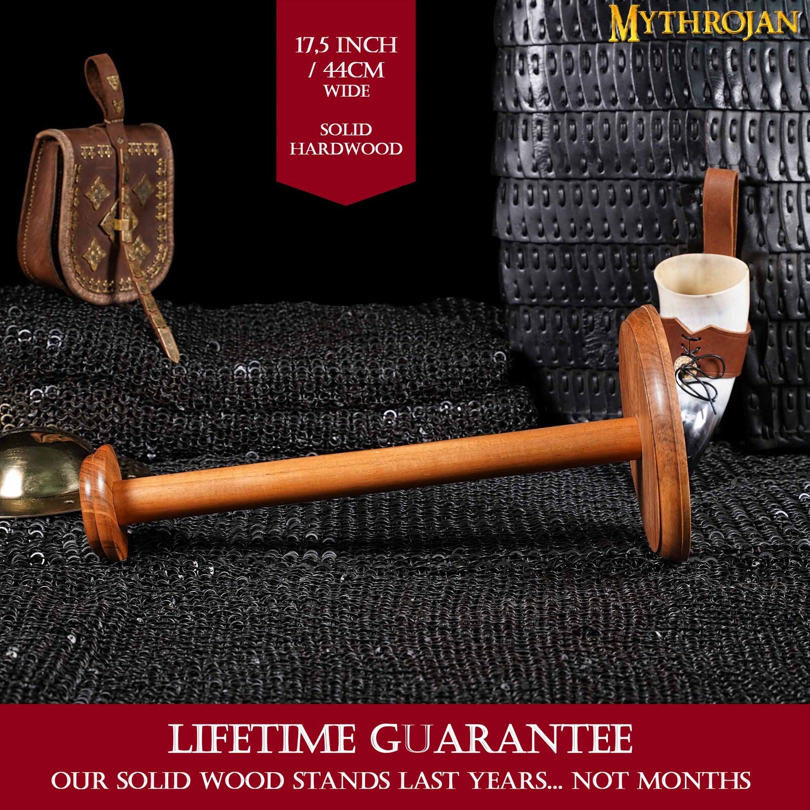 Viking Helmet Stand Medieval Knight Hat Display Table Top Wooden Holder ...