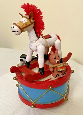 Vintage Musical Wooden Rocking Horse Enesco Music Box Plays Toyland ...