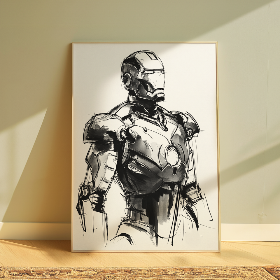 IRON MAN INK DRAWING PORTRAIT SKETCH PRINT IRON MAN WALL ART HOME DECOR ...