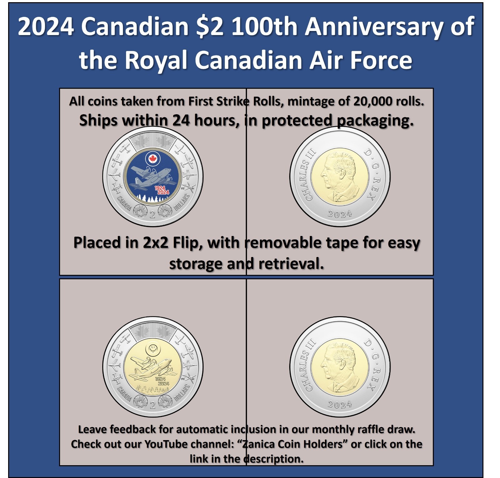 2024 CANADA $2 TOONIE 100 ANNIVERSARY OF THE ROYAL CANADIAN AIRFORCE ...