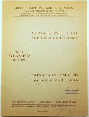 MUSICAL SCORE Stamitz SONATA FOR VIOLA In B Peters GERMANY #1678 | eBay