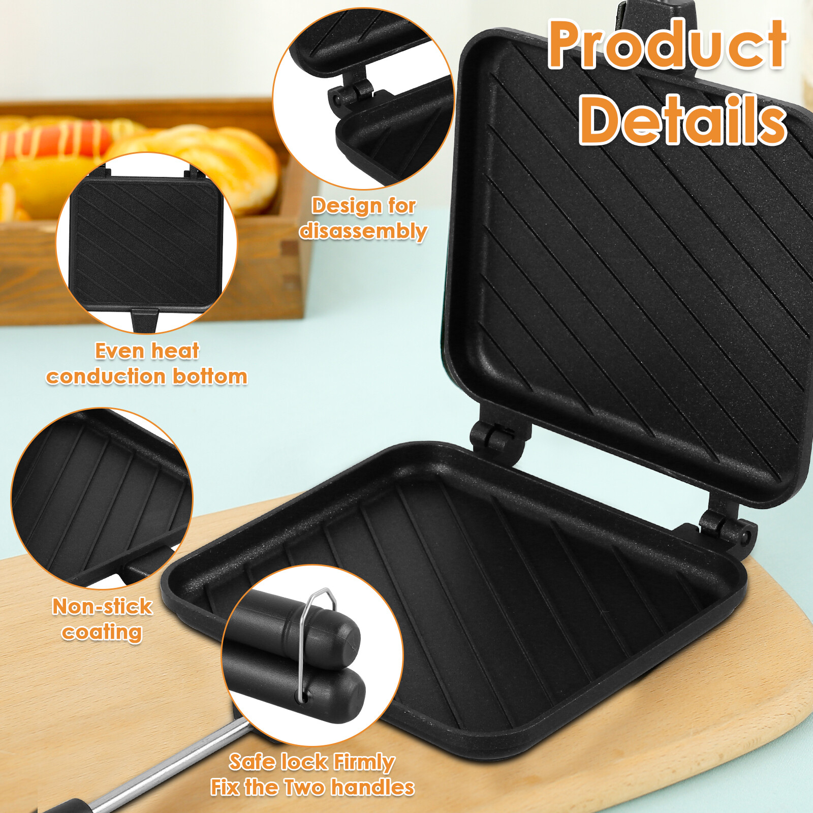 Sandwich Maker Aluminum Alloy Grilled Sandwich Maker Pan Hot Dog ...