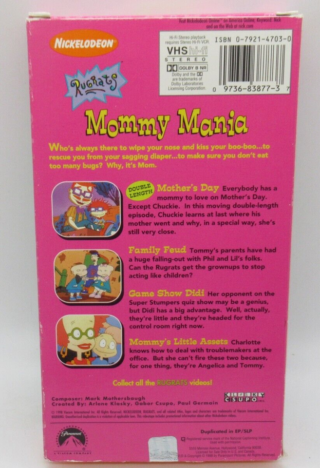 RUGRATS: MOMMY MANIA ANIMATED VHS VIDEO, NICKELODEON, DBL.LENGTH ...